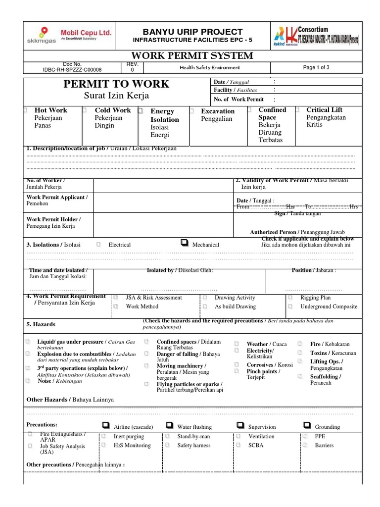 Permit To Work: Surat Izin Kerja | PDF | Hazards | Safety