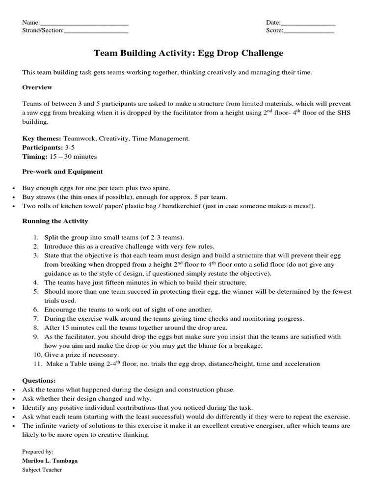 Egg Drop Challenge Team Building Activity | PDF | Career & Growth