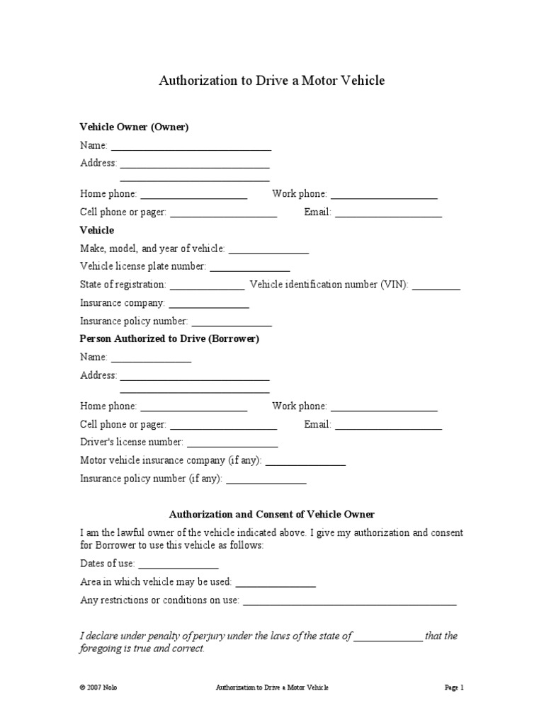 Authorization To Drive A Motor Vehicle | PDF