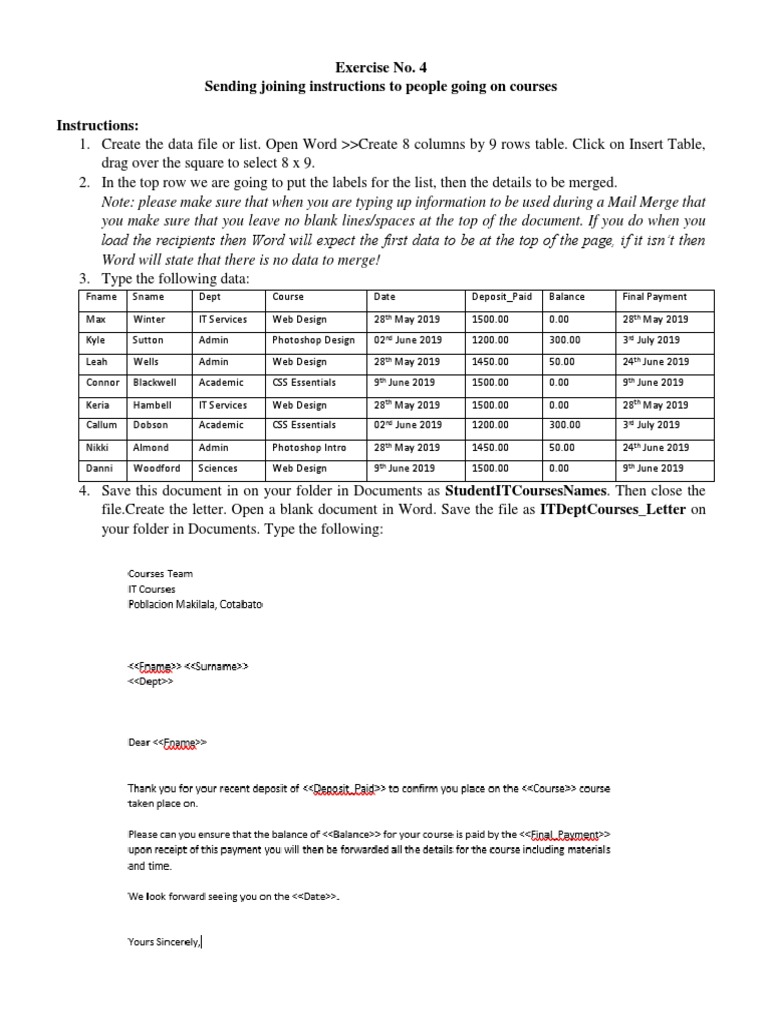 Exercise 4 Mail Merge | PDF | Computer File | Data Management