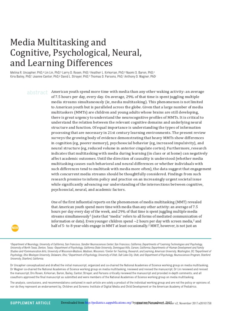 Media Multitasking and Cognitive, Psychological, Neural, and Learning ...