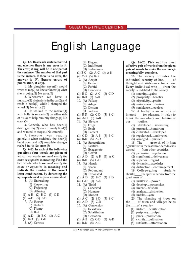 English Language: Objective-Type Questions | PDF