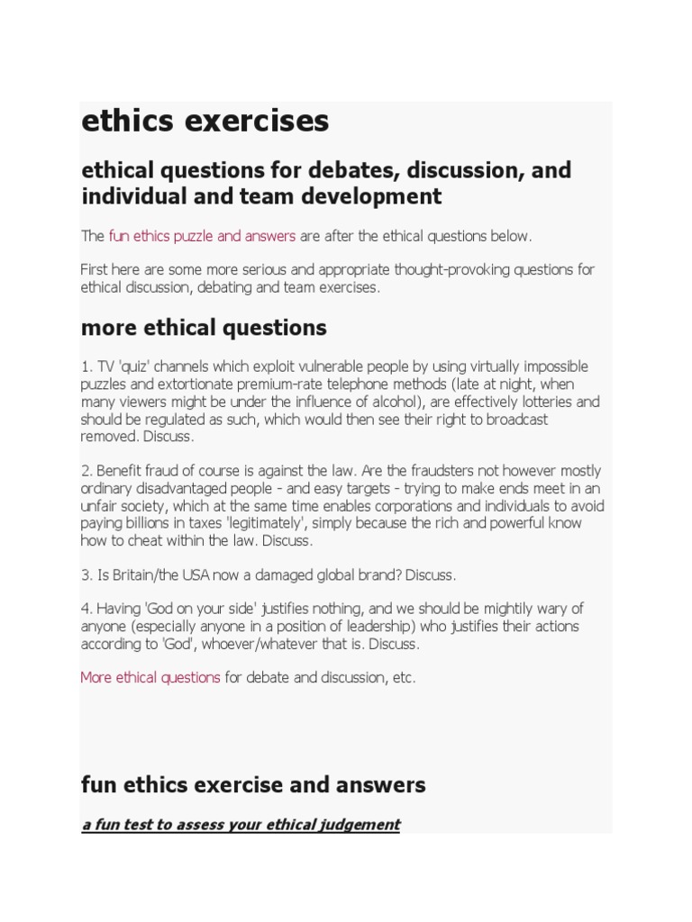 Ethics Exercises | PDF | Transparency (Behavior) | Social Institutions