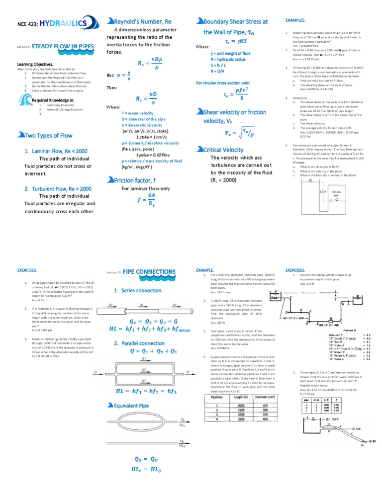 Lecture 9 (Steady Flow in Pipes) | PDF | Fluid Dynamics | Shear Stress
