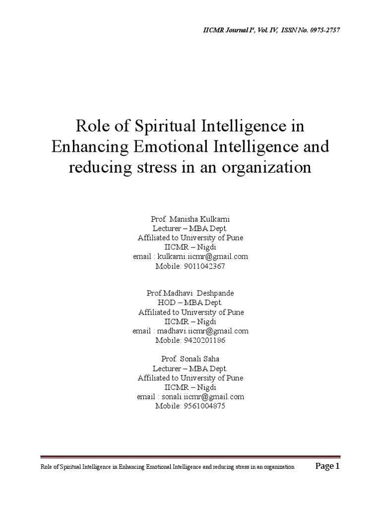 Role of Spiritual Intelligence in Enhancing Emotional Intelligence and ...