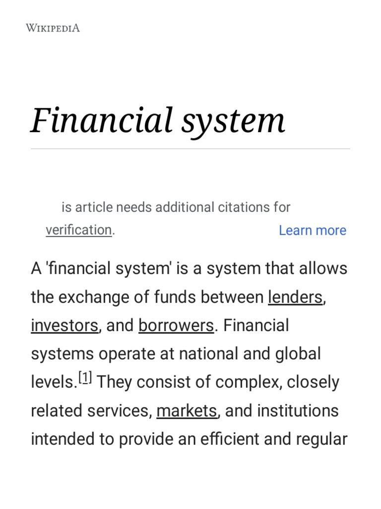 Financial System - Wikipedia PDF | PDF | Financial Markets | Financial ...