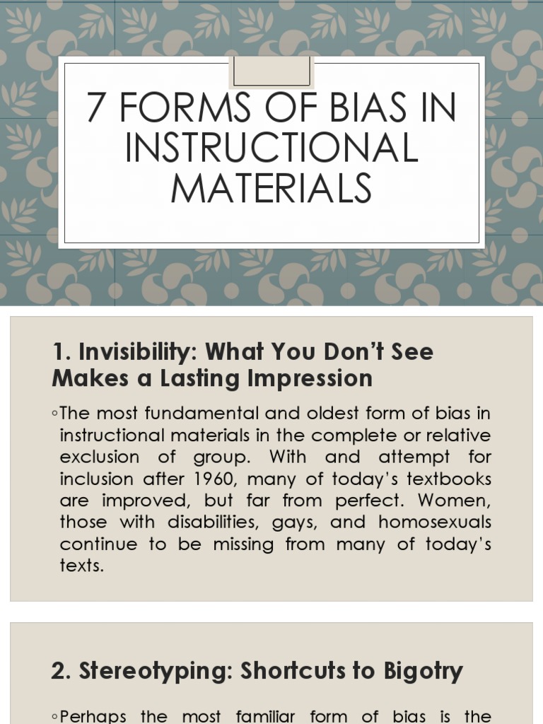 7 Forms of Bias in Instructional Materials | PDF | Bias | Stereotypes