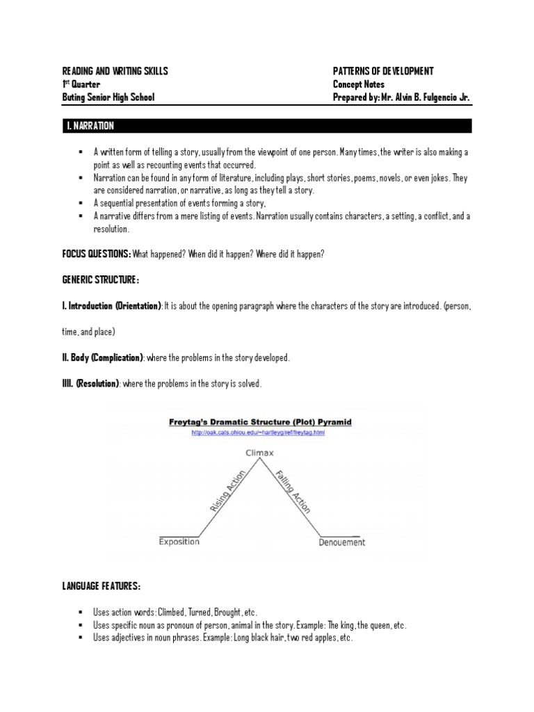 Reading and Writing Skills - Patterns of Text Development | PDF | Causality | Subject (Grammar)