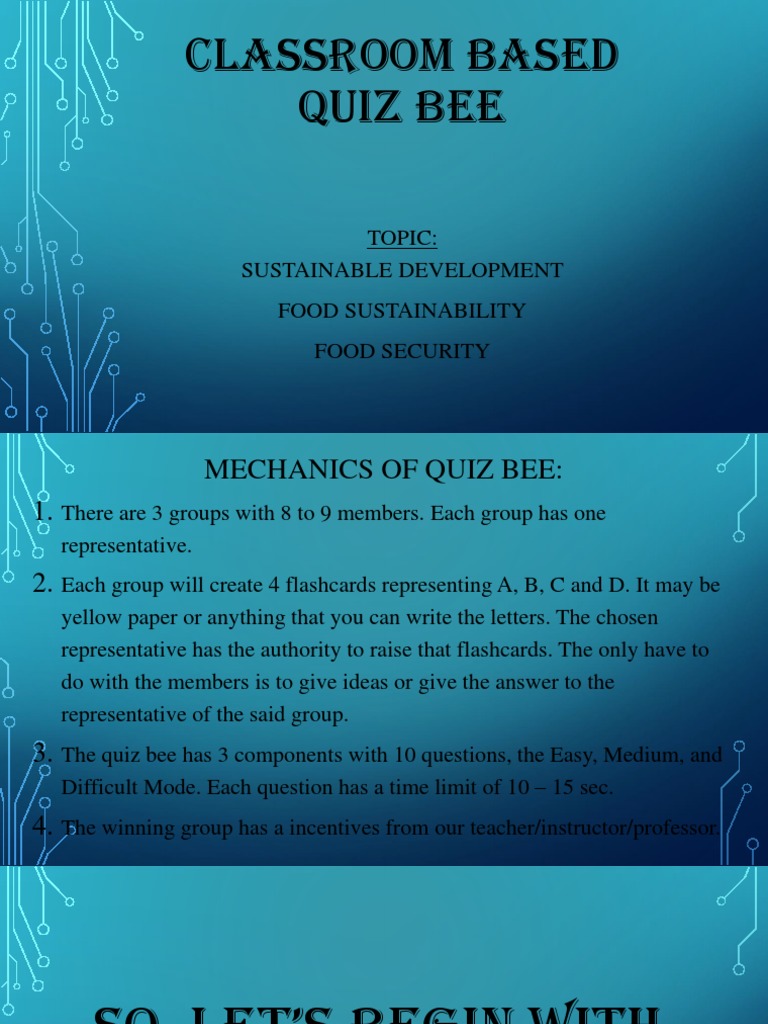 Classroom Based Quiz Bee: Topic: Sustainable Development Food ...