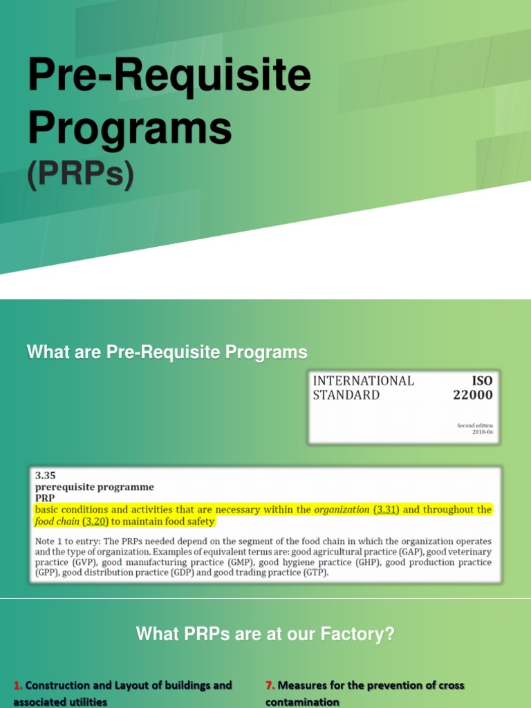 Food Safety Prerequisite Programs Overview | PDF | Hygiene | Foods