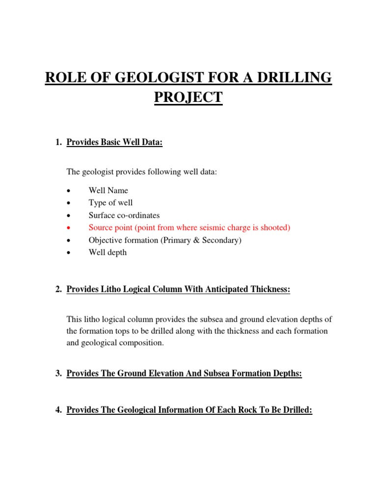 Role of Geologist For A Drilling Project | PDF | Geology | Earth Sciences