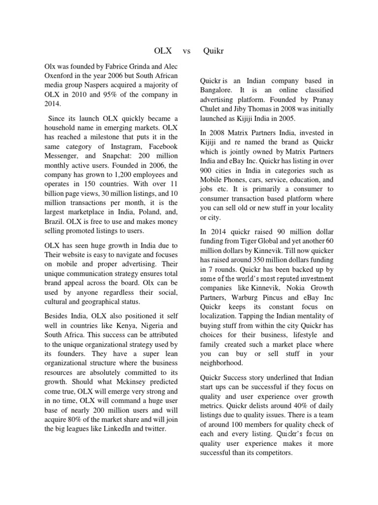 Olx Vs Quikr | PDF | Marketing | Internet