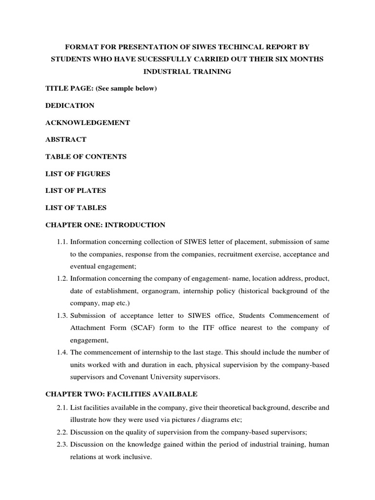 Format For Presentation of SIWES Technical Report | PDF | Academia | Psychology