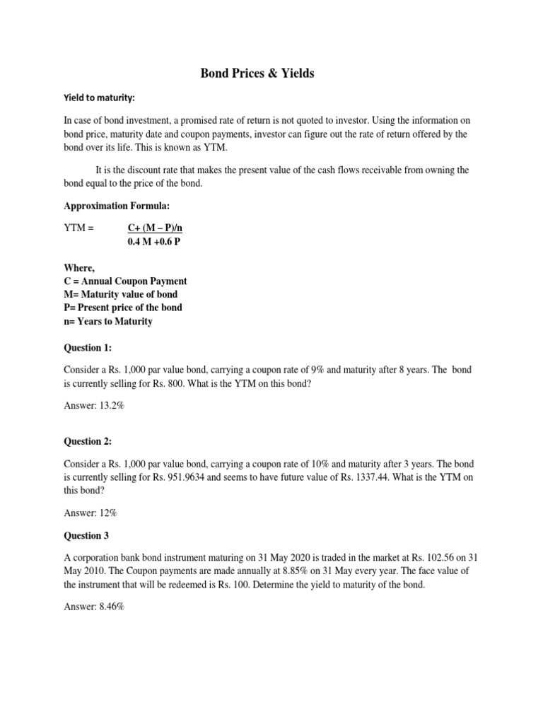 Bond Yield to Maturity Explained | PDF | Finance & Money Management