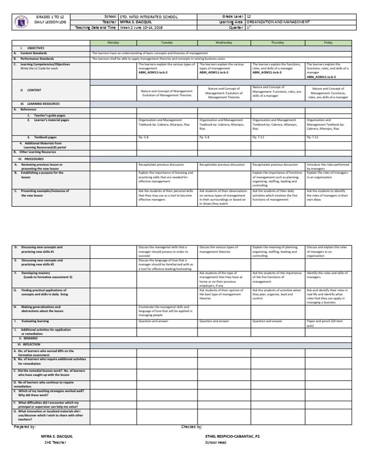 DLL Week 2 | Download Free PDF | Concept | Teachers