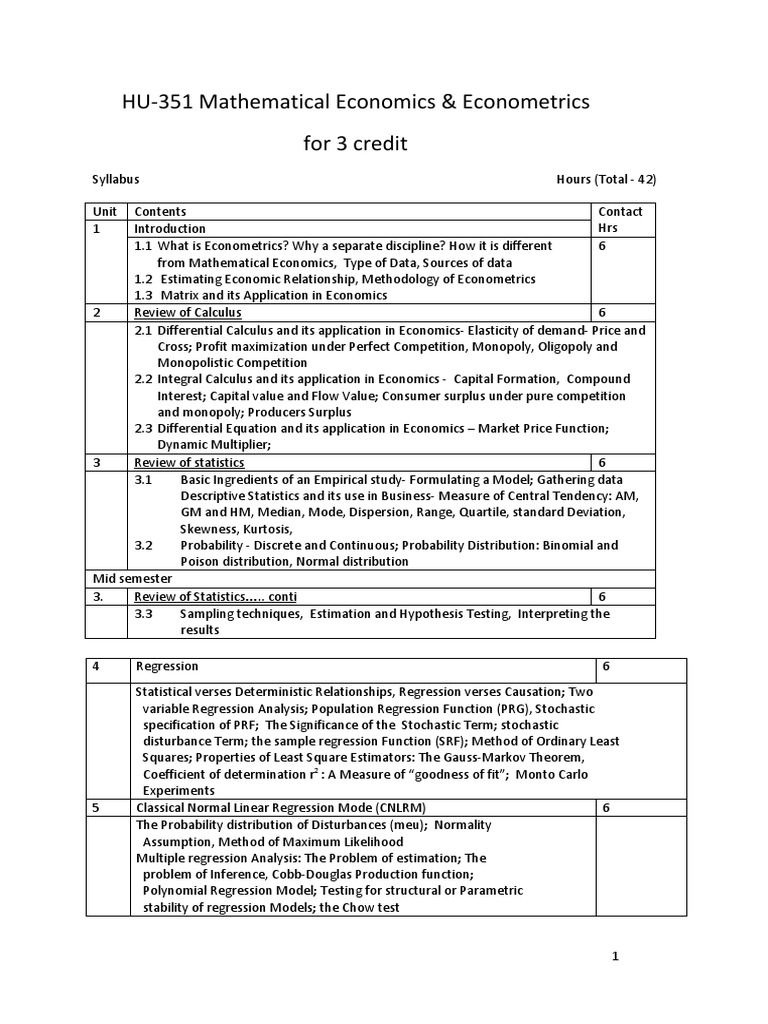 VTH Semester Notes For Students For Mathematical Economics ...
