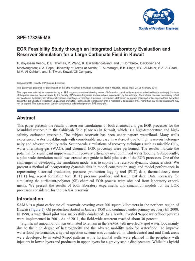 Spe 173255 MS | PDF | Enhanced Oil Recovery | Petroleum Reservoir