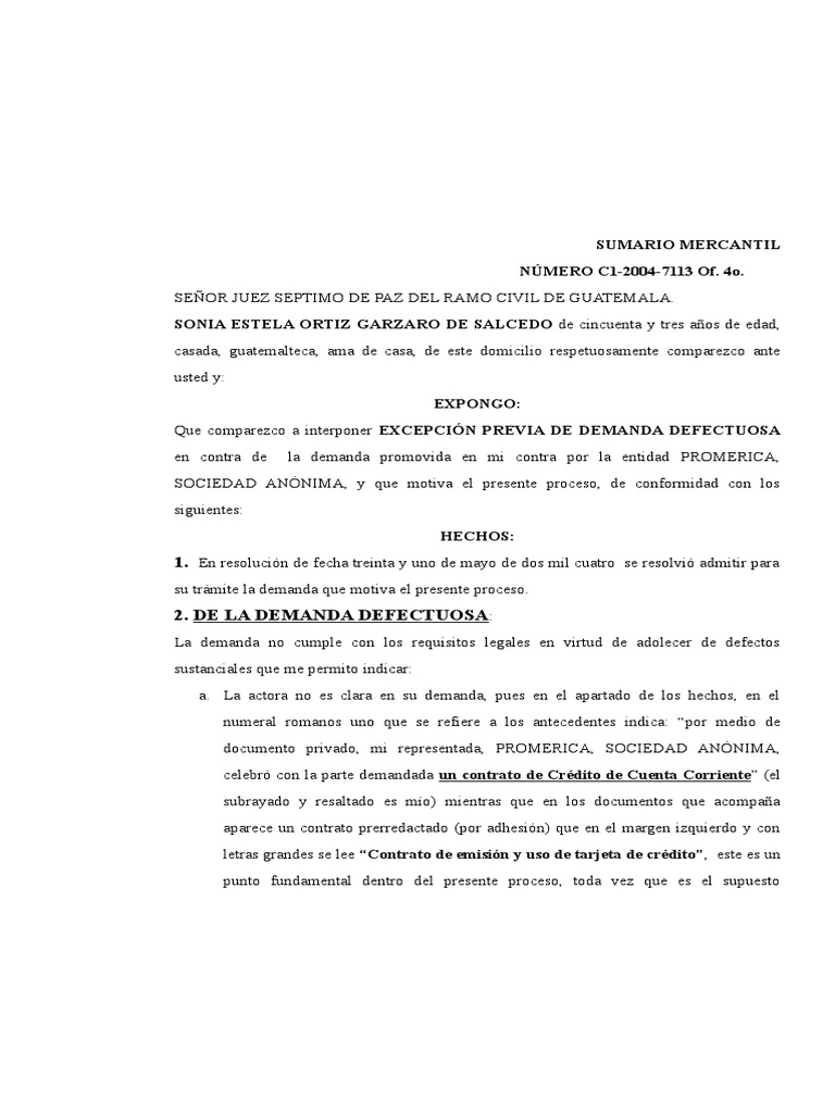 Excepcion Previa | PDF | Demanda judicial | Ley procesal