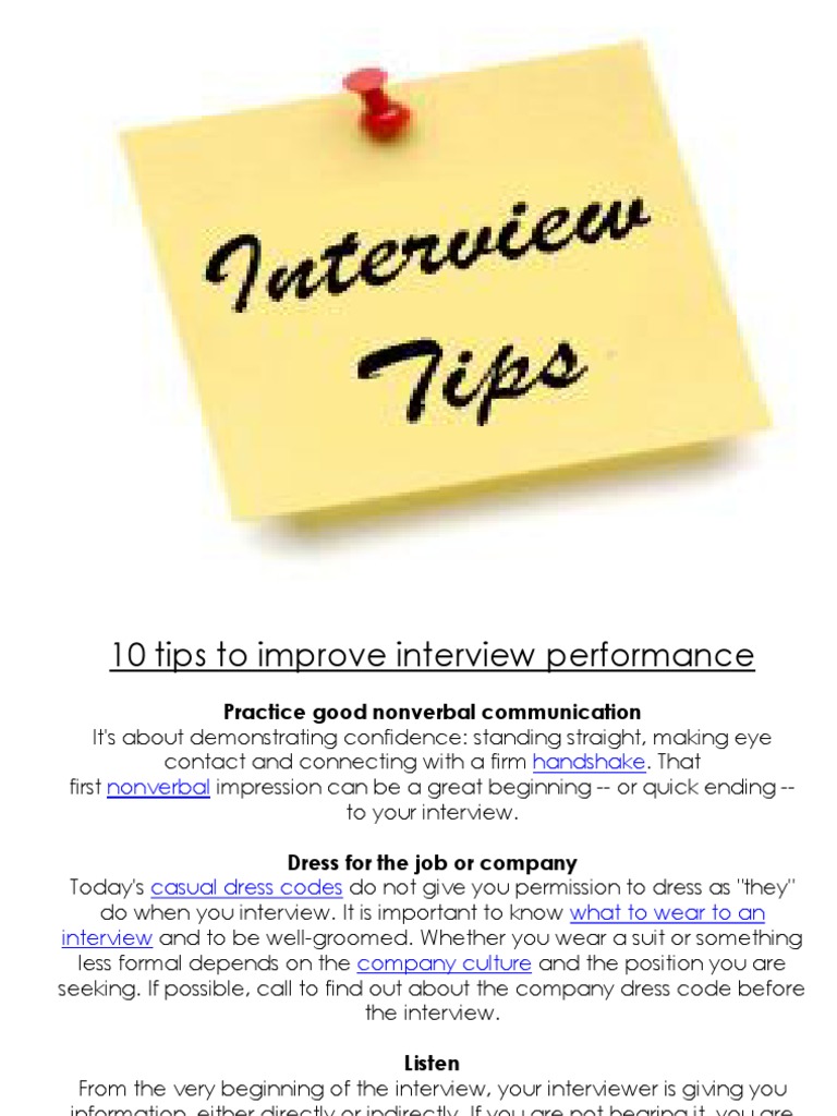 Interview Tips | Download Free PDF | Nonverbal Communication | Interview