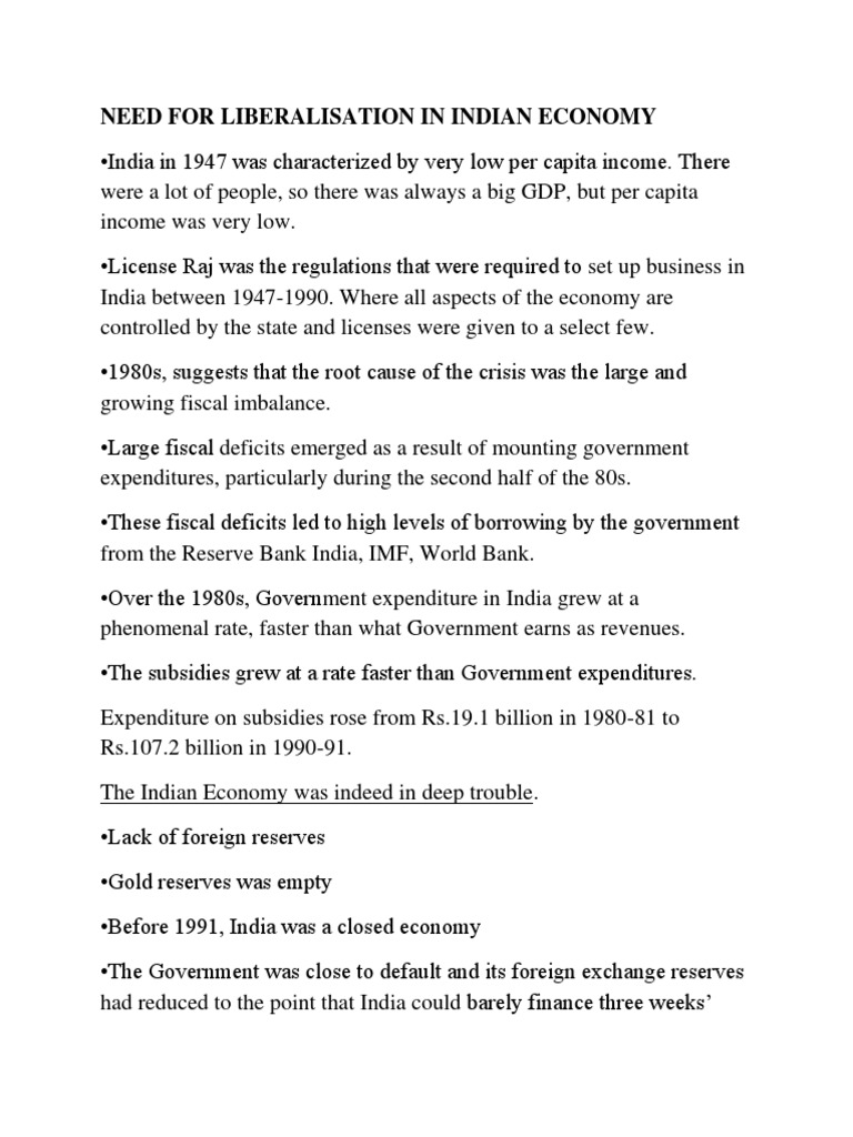 Need For Liberalisation in Indian Economy | PDF | Foreign Direct ...