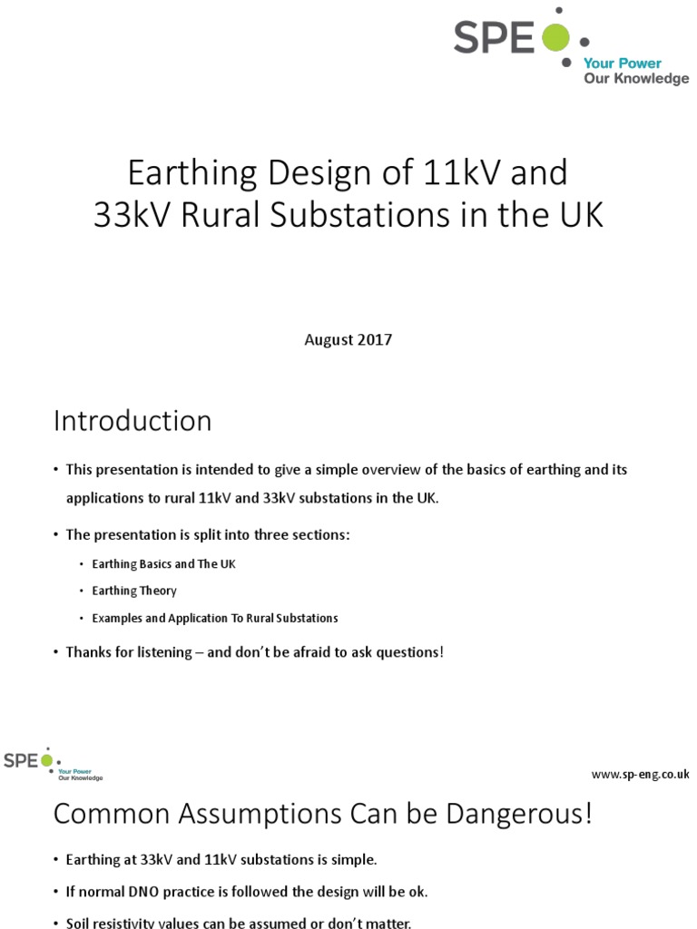 SPE Earthing Presentation 1 | PDF | Electrical Substation ...
