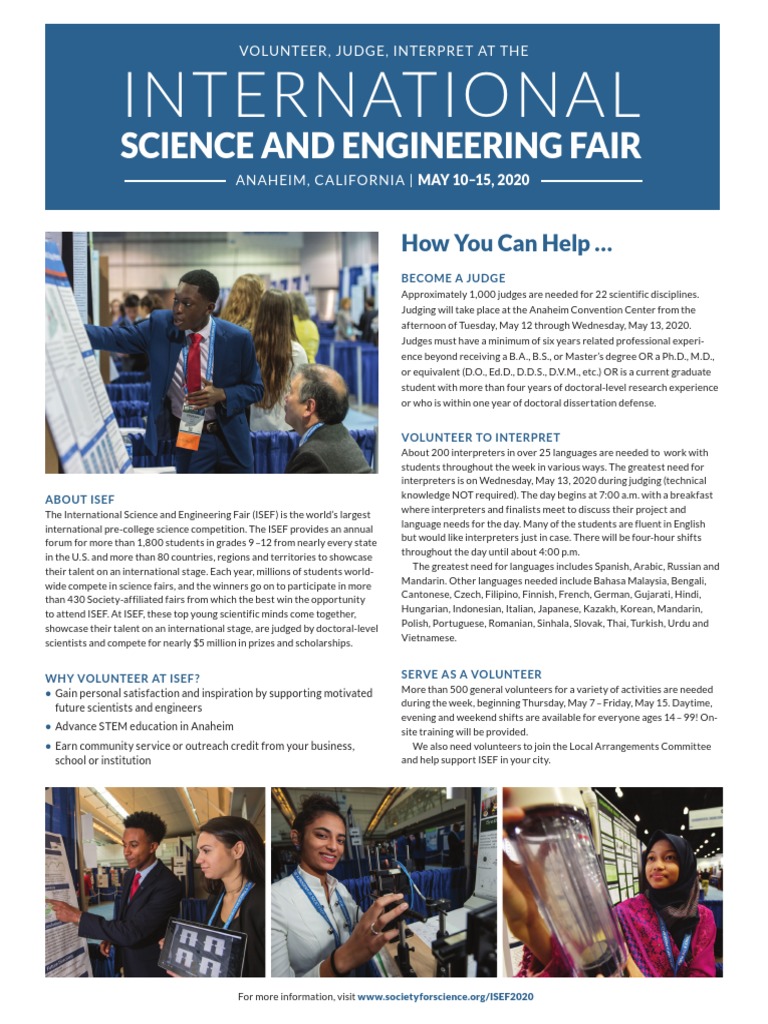 VOLUNTEER, JUDGE, OR INTERPRET AT THE 2020 INTERNATIONAL SCIENCE AND ...