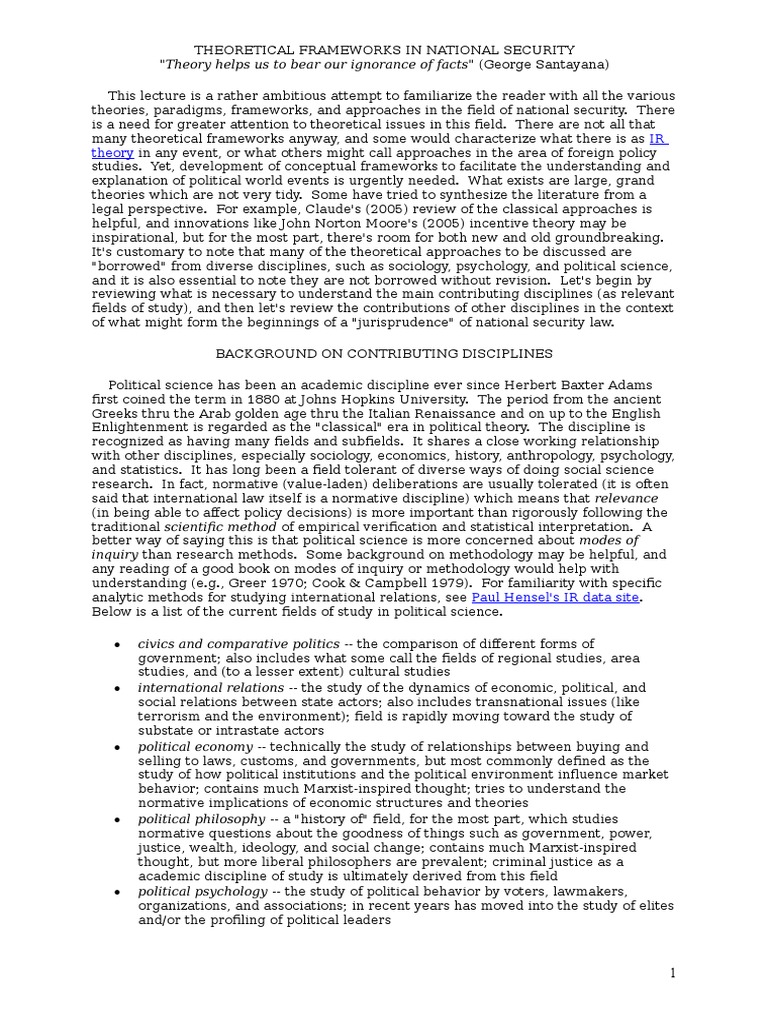 Theoretical Frameworks in National Security | PDF | Democracy ...