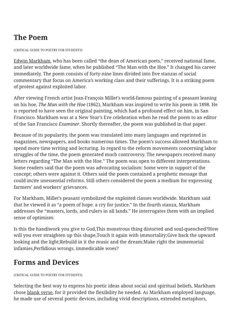 The Man With The Hoe Analysis | PDF | Poetry