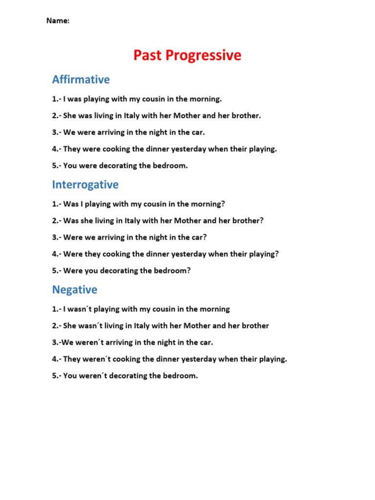 Past Progressive: Affirmative | PDF