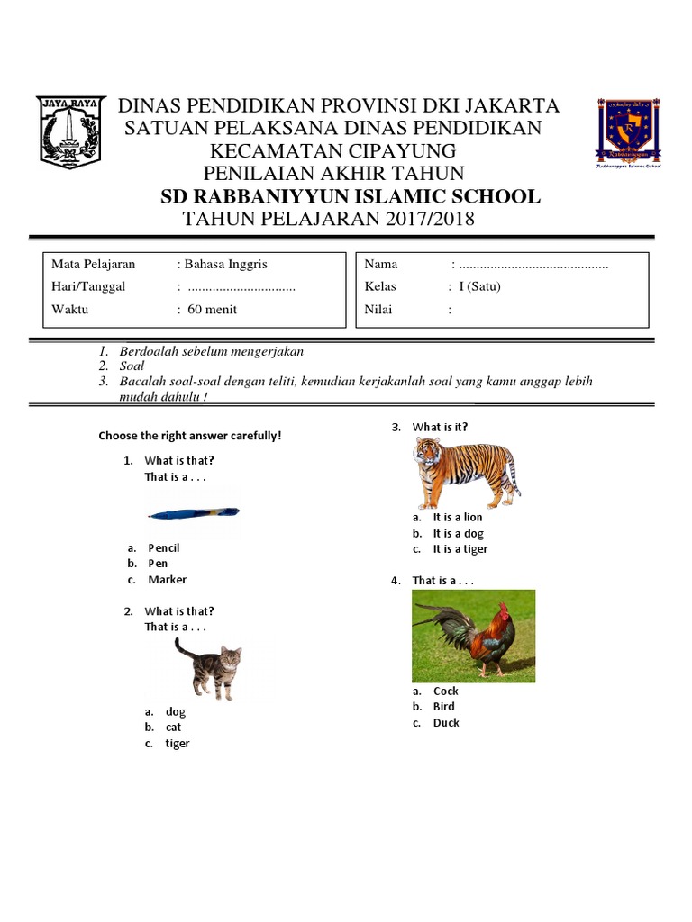 English Test for Grade 1 Students | PDF | Language Arts & Discipline