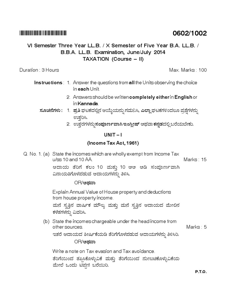 Kslu Question Paper | PDF | Excise | Taxation