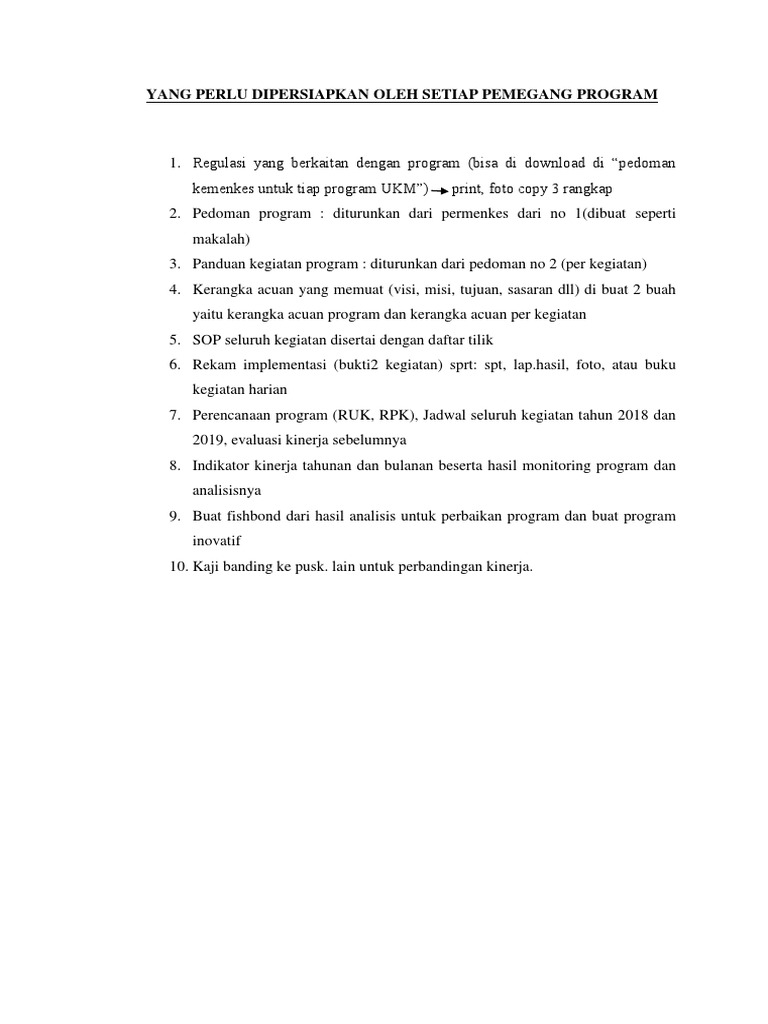 Yang Perlu Dipersiapkan Oleh Setiap Pemegang Program | PDF