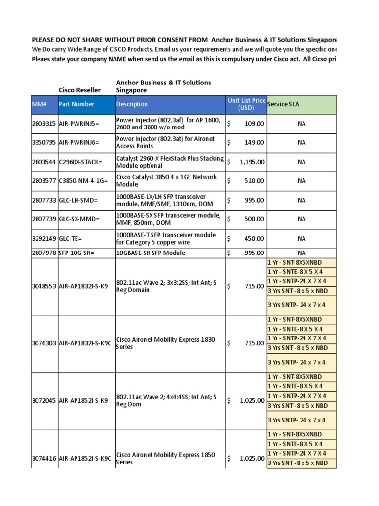 Cisco Price List 2019 Singapore Price List | PDF | Telecommunications ...