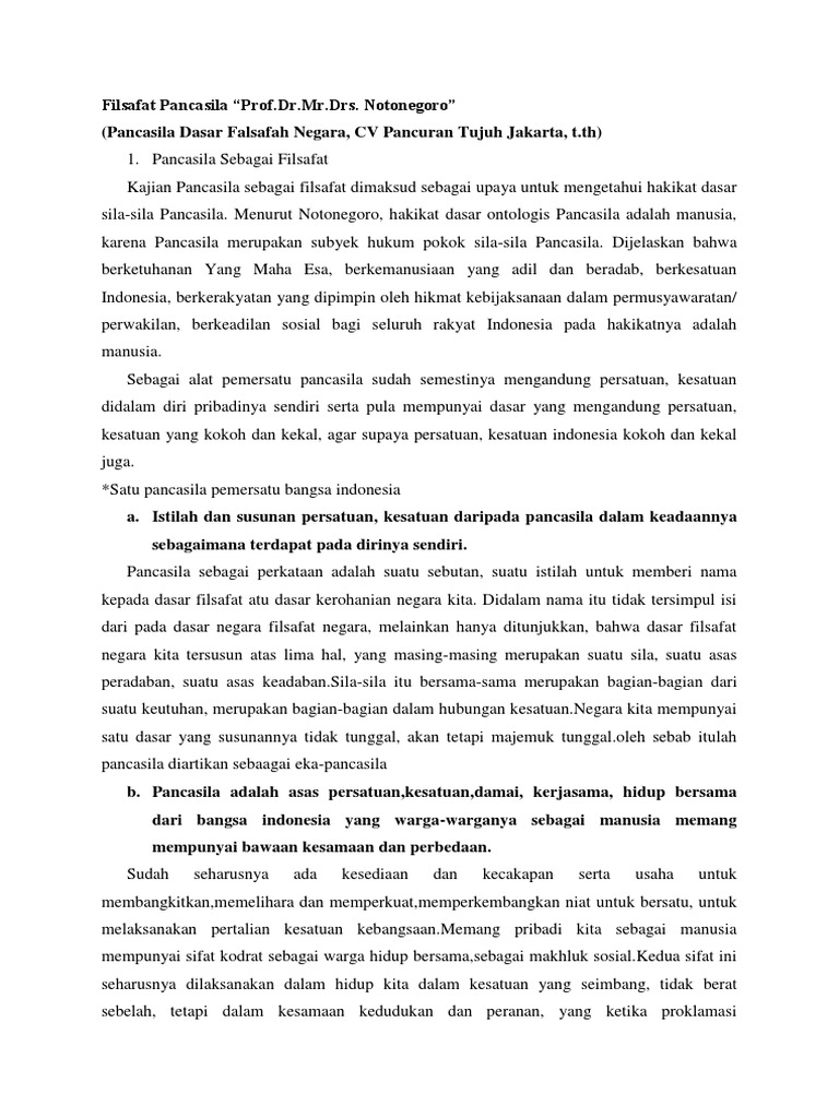 Filsafat Pancasila Menurut Notonegoro | PDF | Ilmu Sosial | Filsafat