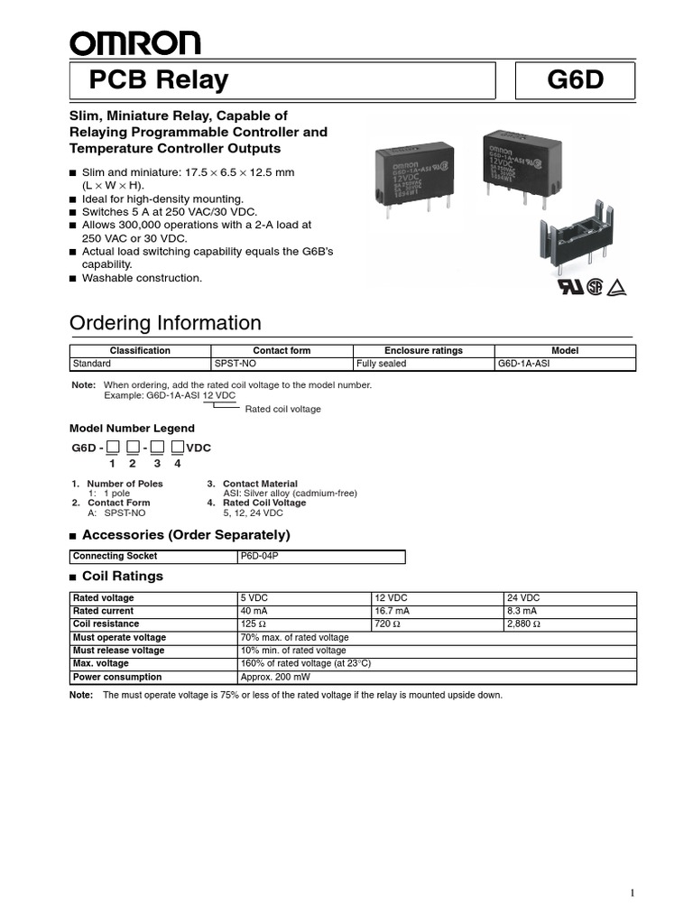 G6D PCB Relay: Ordering Information | PDF | Relay | Inductor