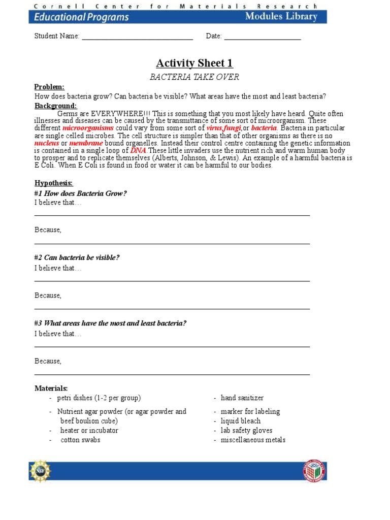 Activity Sheet 1 Bacteria Take Over | PDF | Bacteria | Microorganism