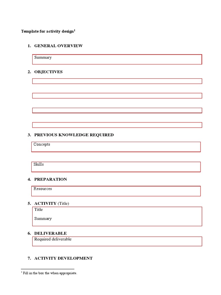 Template For Activity Design Draft | PDF