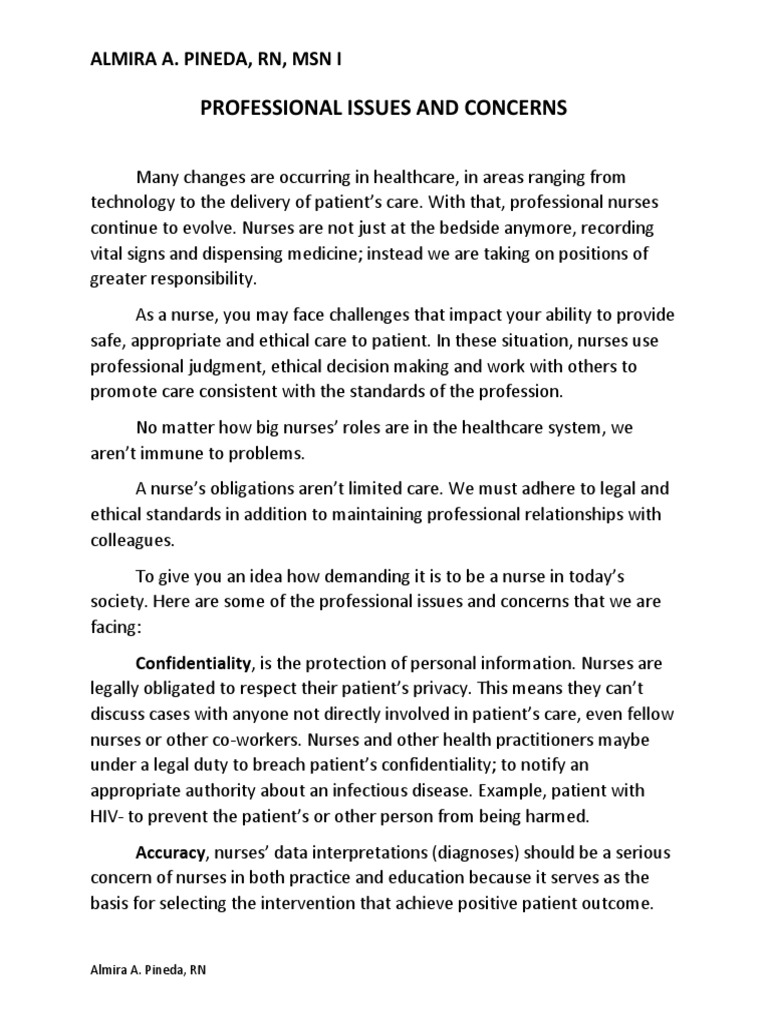 Professional Issues and Concerns - Reaction Paper | PDF | Nursing | Patient