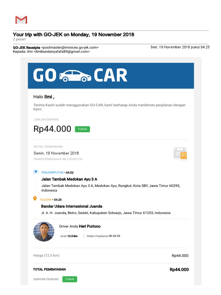 Struk Pembayaran GO-CAR Rp44.000 | PDF