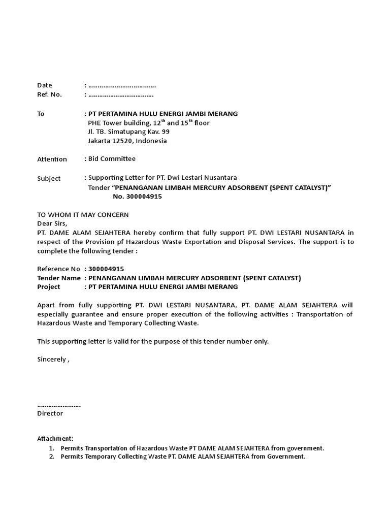 Draft Supporting Letter For PT DLN | PDF