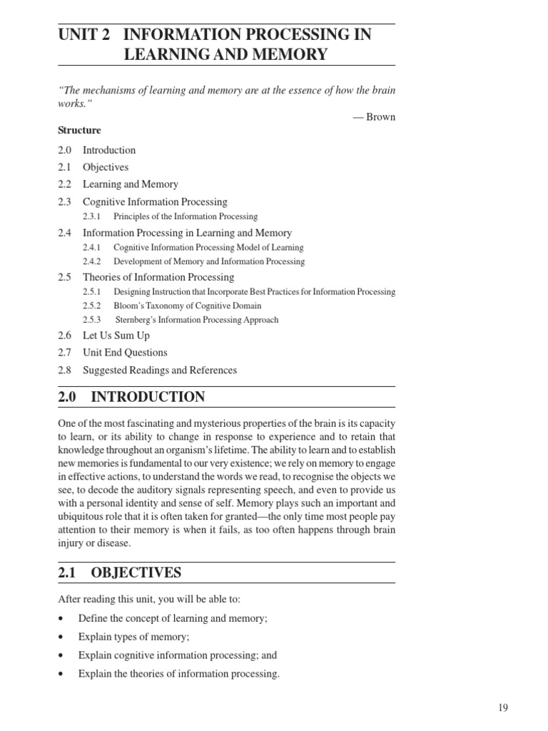Unit 2 Information Processing in Learning and Memory | PDF ...
