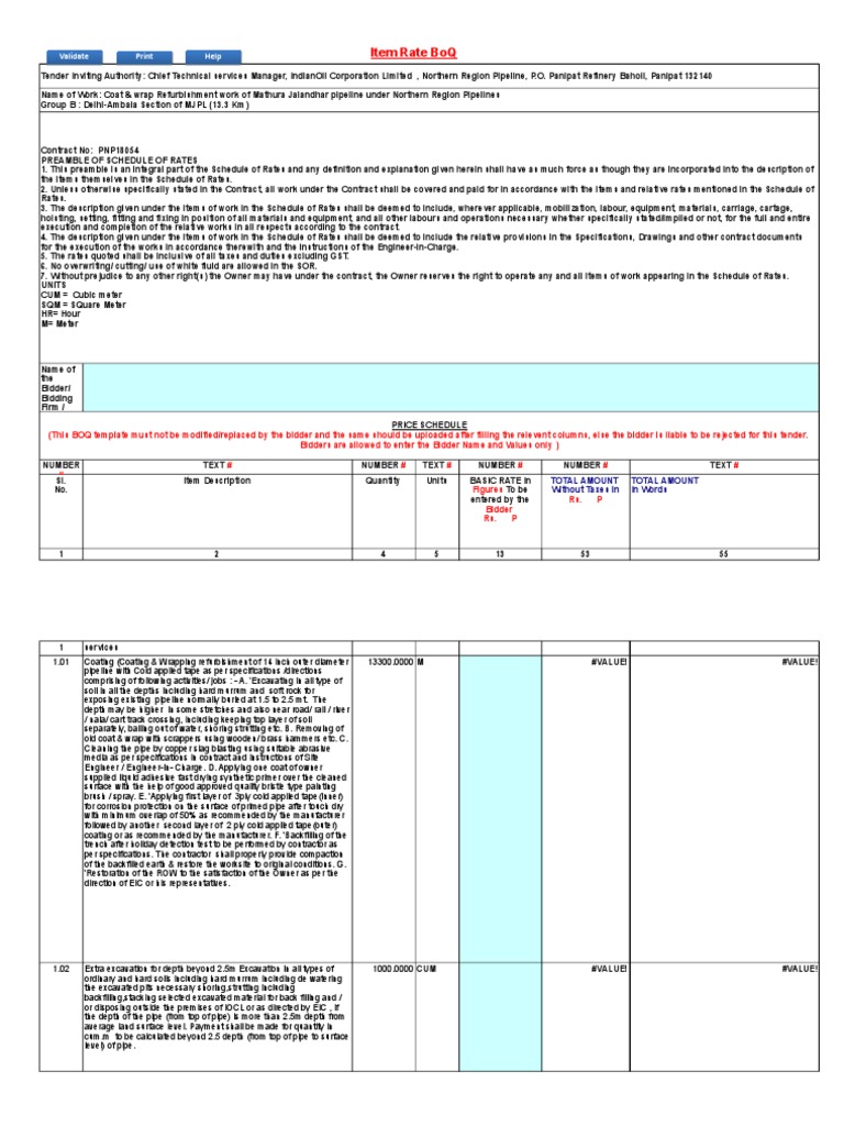 Item Rate Boq: Validate Print Help | PDF | Road | Brick