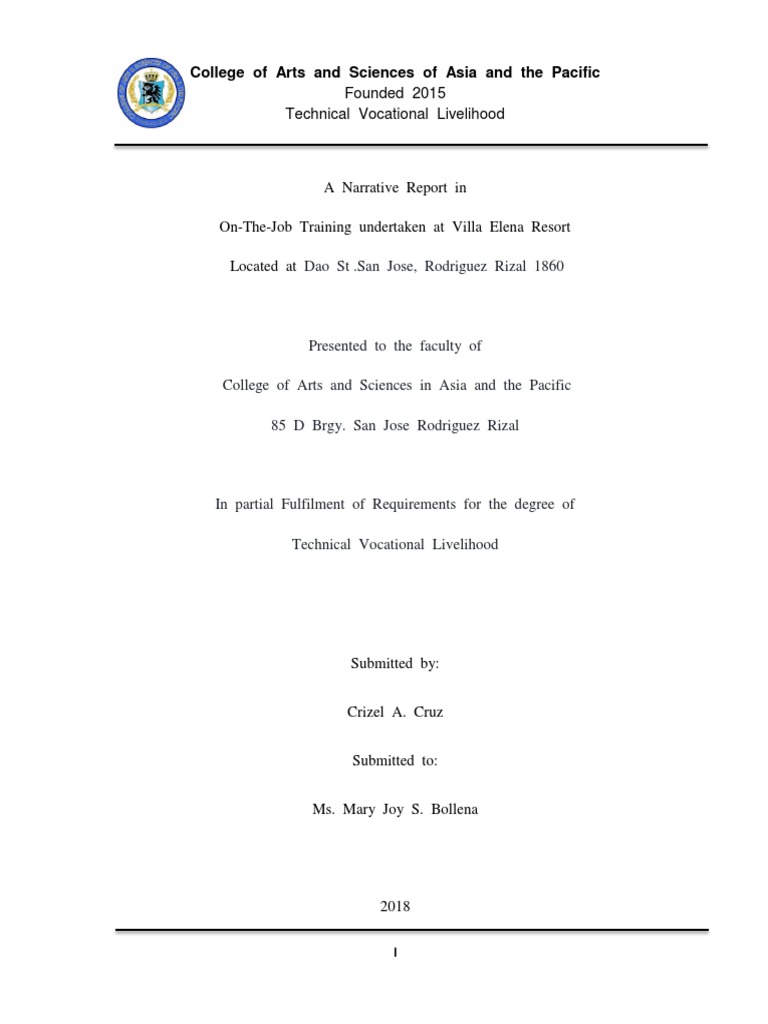 Narrative Report Sample | PDF | Learning