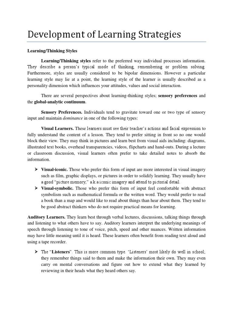 Development of Learning Strategies | PDF | Adult Education | Learning