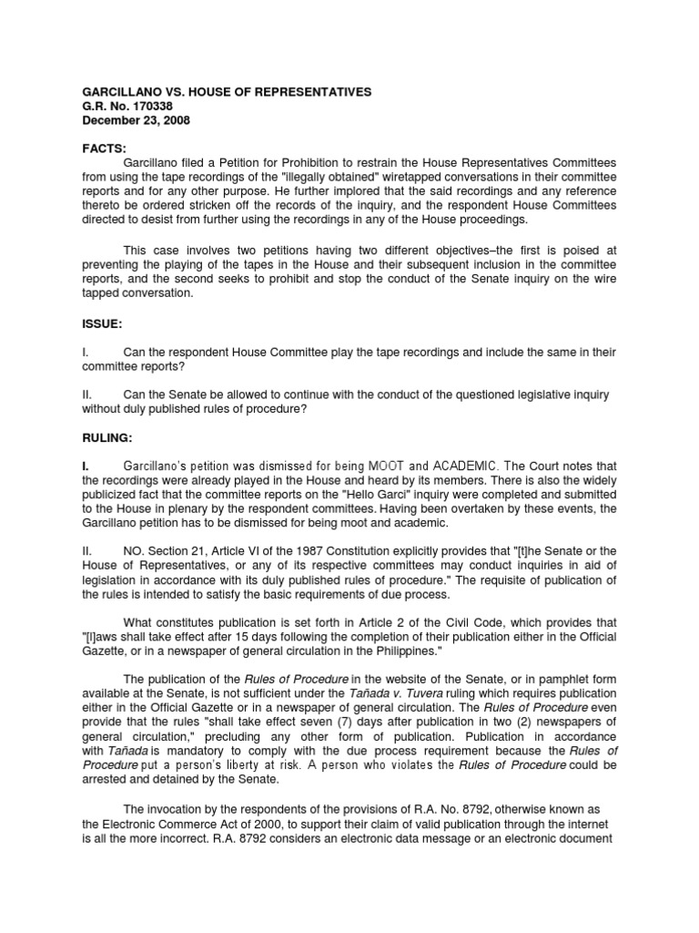 Garcillano Vs House of Representatives | PDF | Due Process | United ...