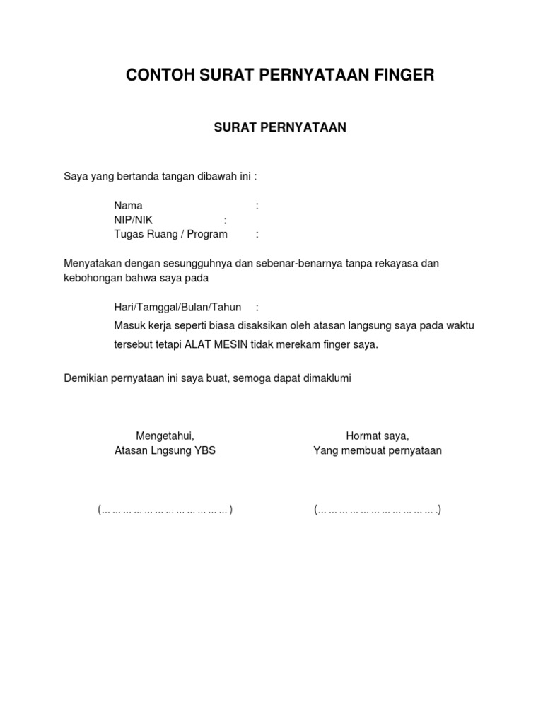 Contoh Surat Pernyataan Finger | PDF