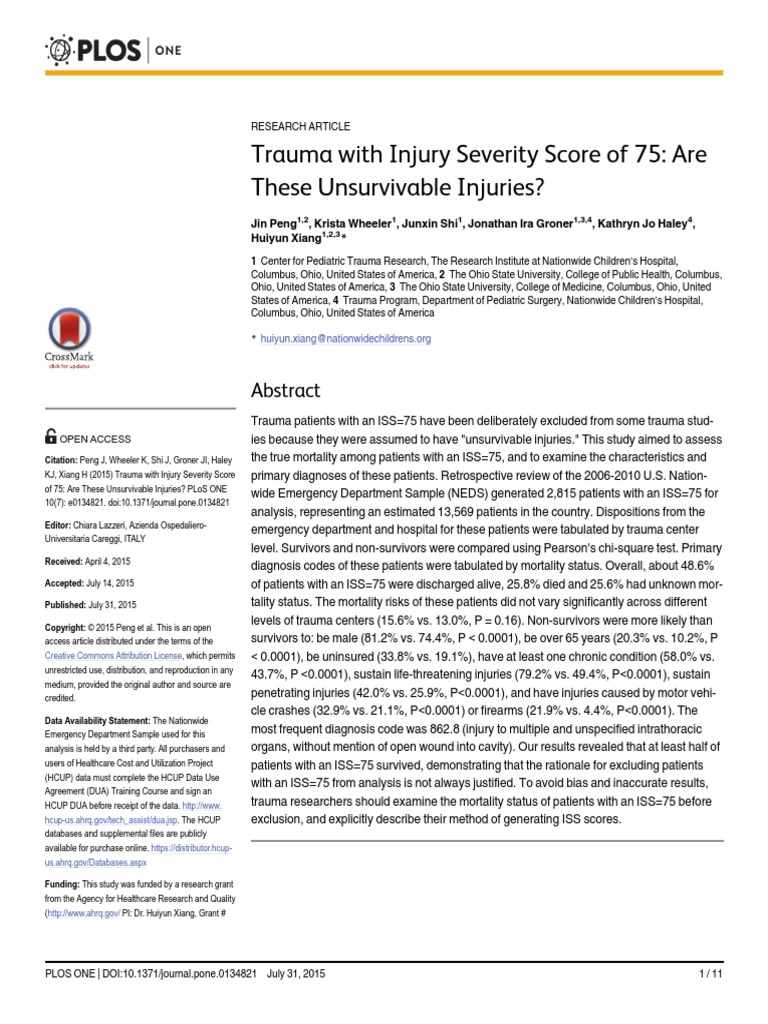 Trauma With Injury Severity Score of 75: Are These Unsurvivable ...