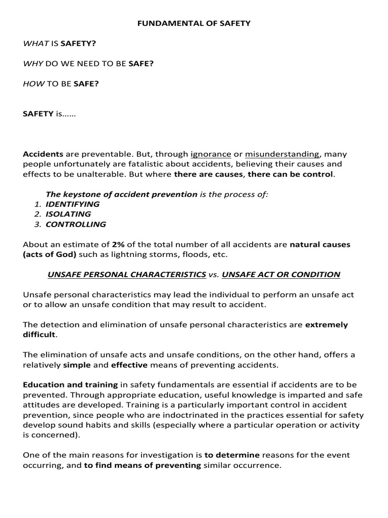 Lesson 1 FUNDAMENTAL OF SAFETY | PDF | Hazards | Risk