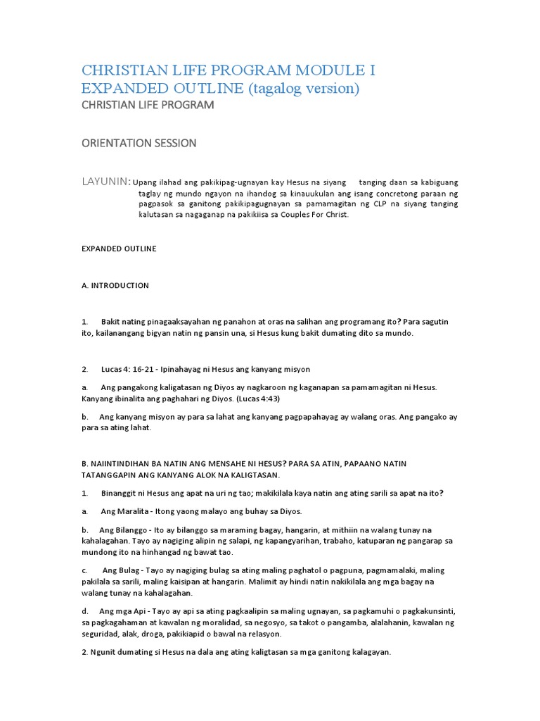 Christian Life Program Module i Expanded Outline