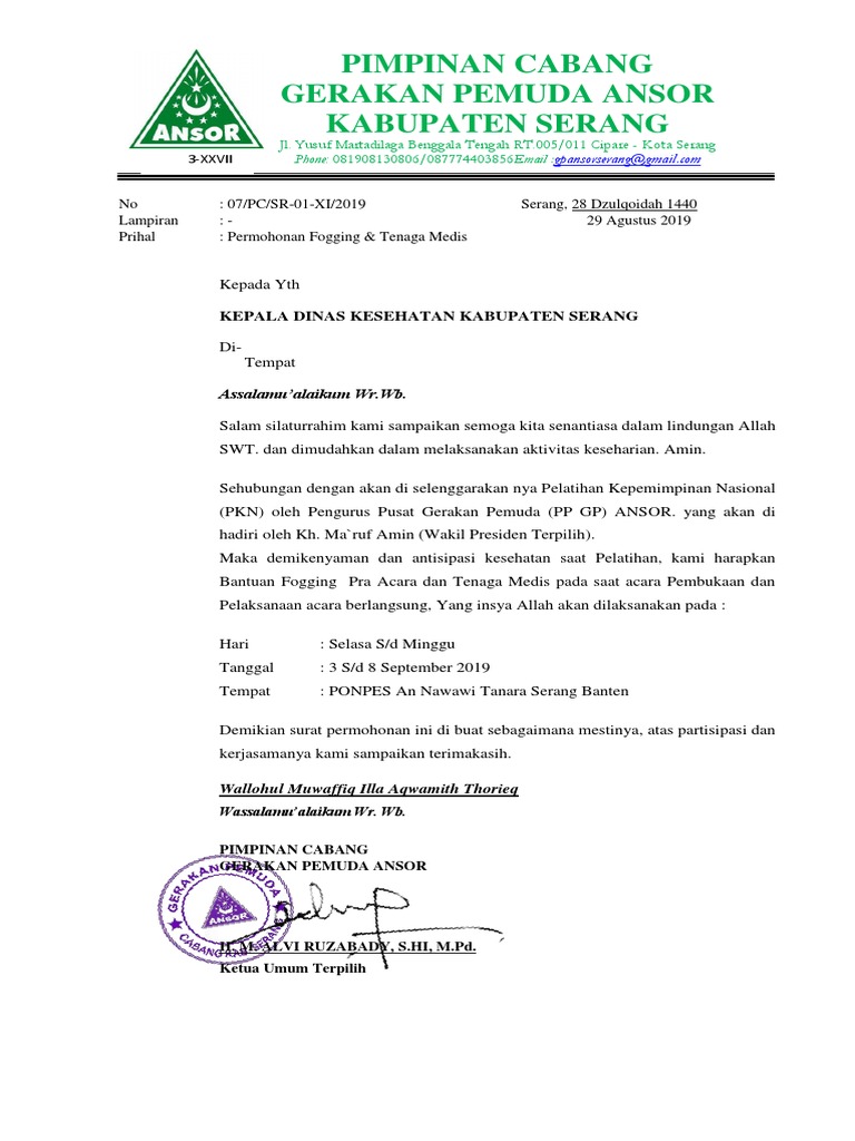 Surat Permohonan Fogging ANSOR | PDF